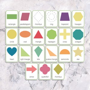GEOMETRICAL SHAPES Tracing Printable Flash Cards, Montessori Toddler ...