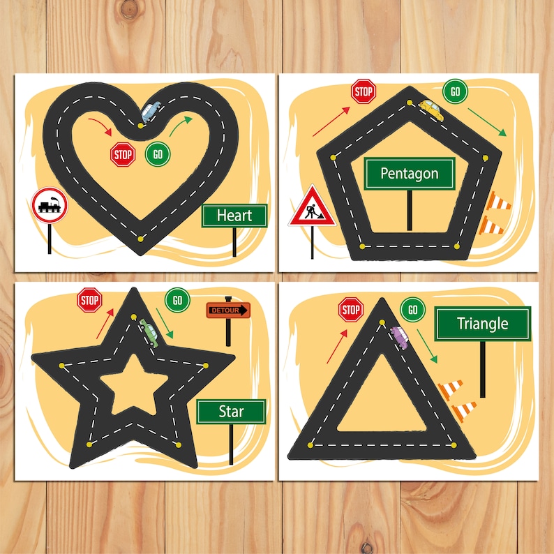 2D Shapes Road Tracing Printable: Toddler Car Activity (PDF) - Etsy
