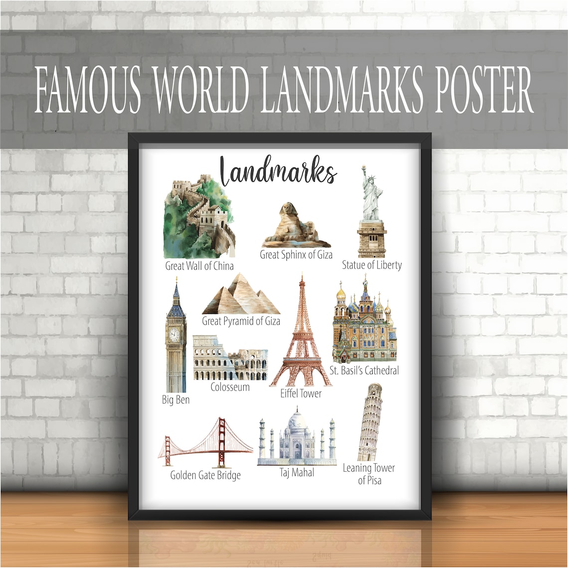 Famous Landmarks in the World Poster, Downloadable Prints, Montessori ...
