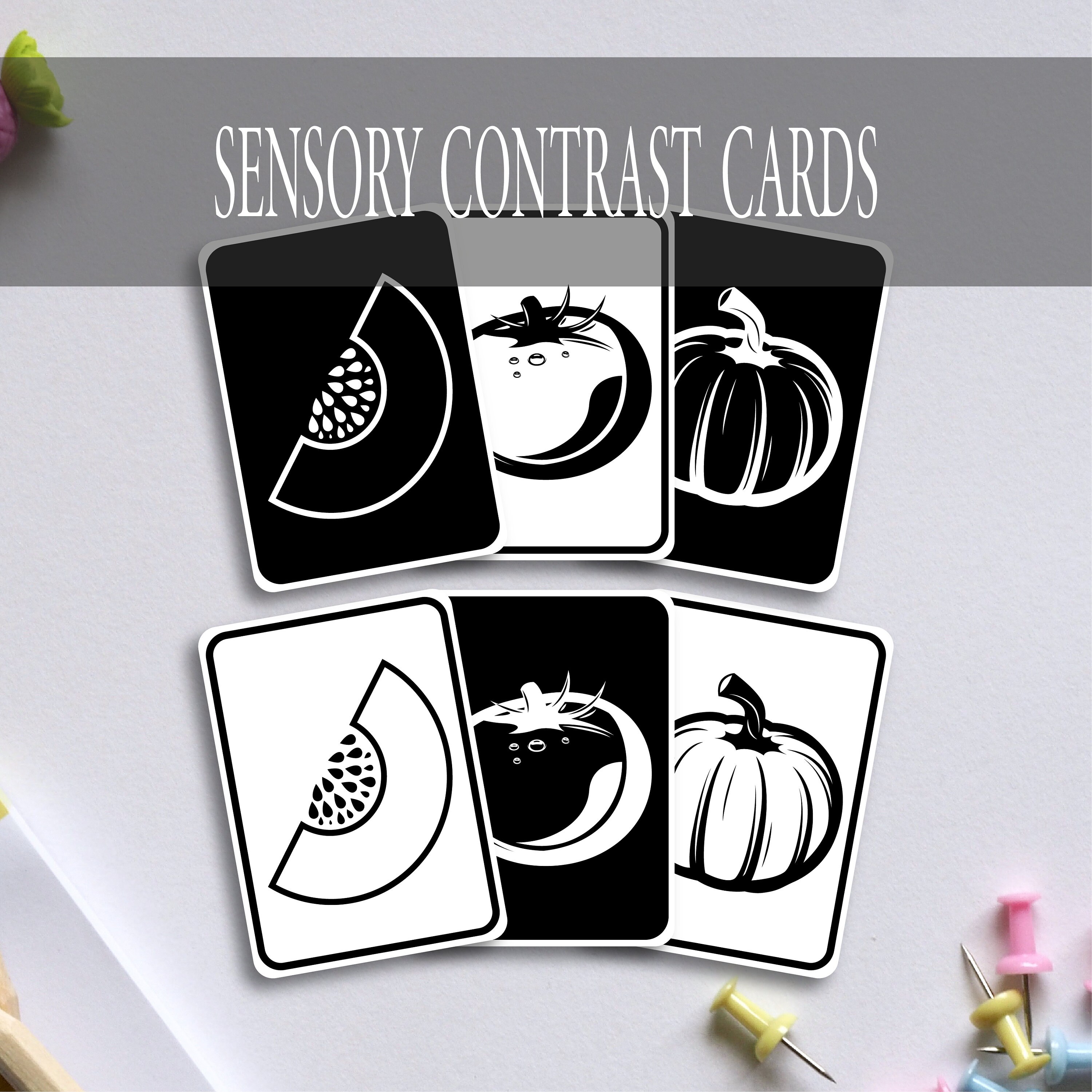 Vegetable and Fruit High Contrast Baby Cards, Baby Contrast Card for ...