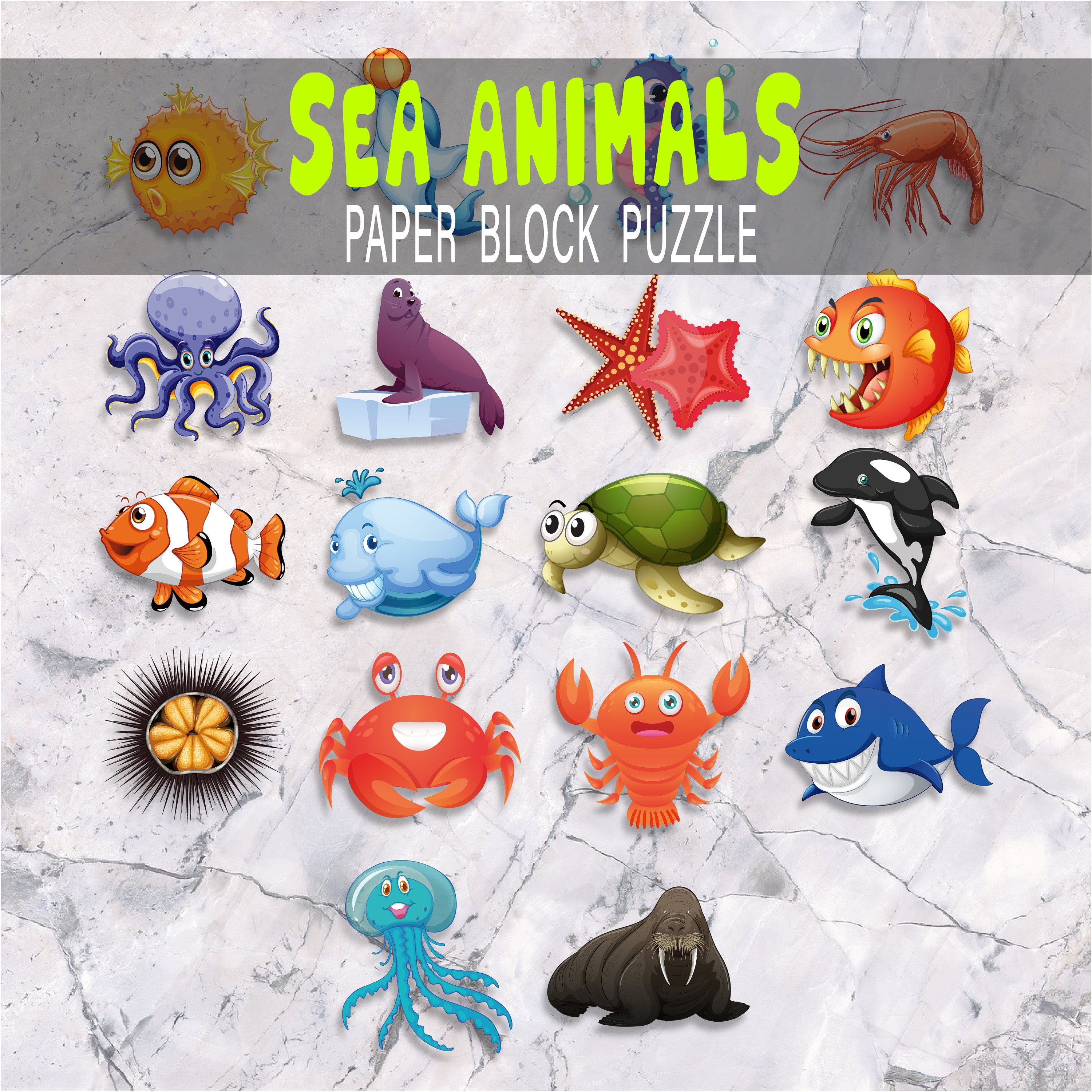 SEA ANIMAL Puzzle Paper Cube, Printable Block, DIY Toys, Paper Game for ...