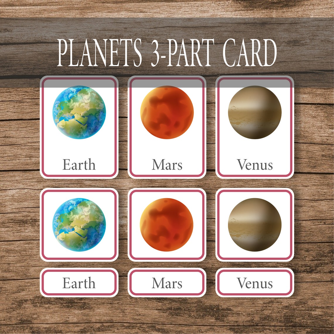 PLANETS Solar System Three Part Flash Cards Montessori - Etsy