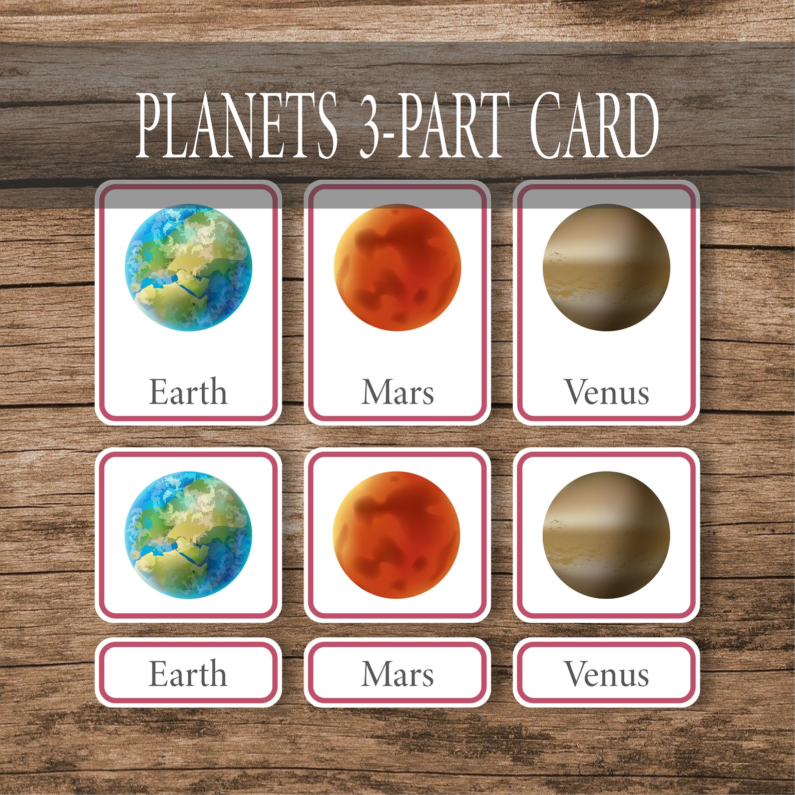PLANETS Solar System Three Part Flash Cards, Montessori Toddler ...