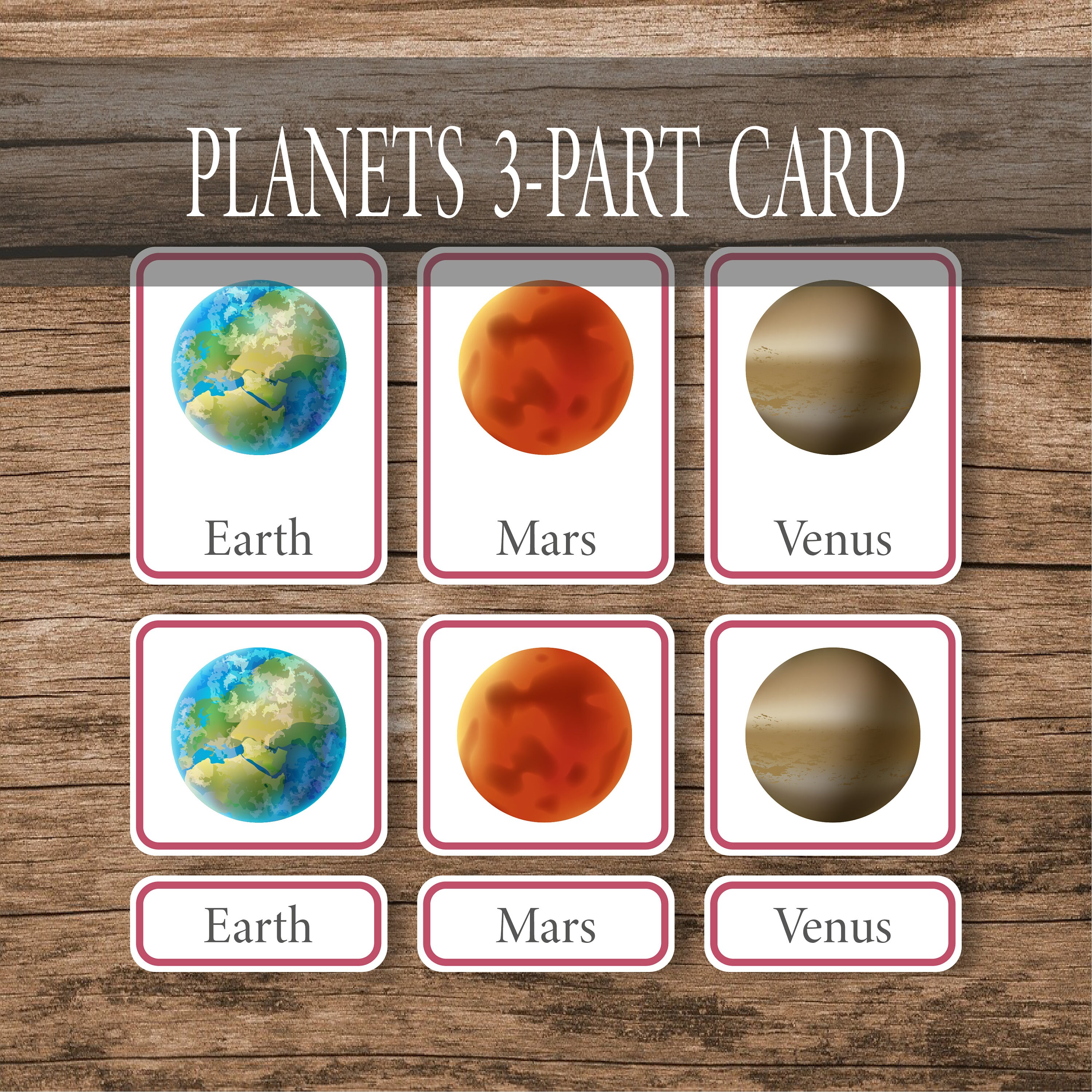 PLANETS Solar System Three Part Flash Cards, Montessori Toddler ...