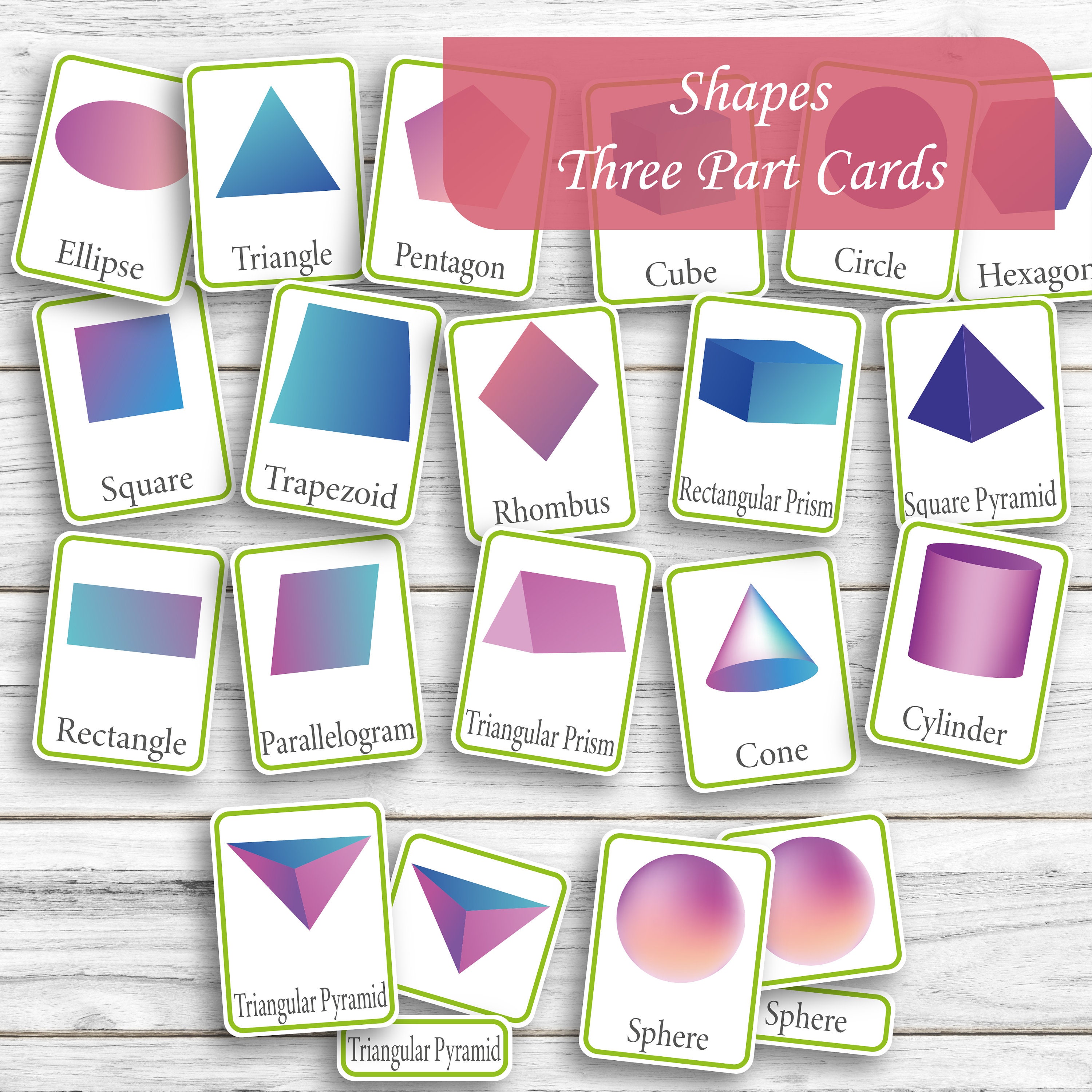 SET of Alphabet, Shapes, Color, Emotions Flashcard, Printable Clip Card ...