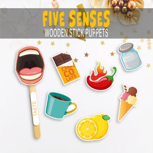 FIVE SENSES Wooden Stick Puppet, Printable Learning Educational Toys ...