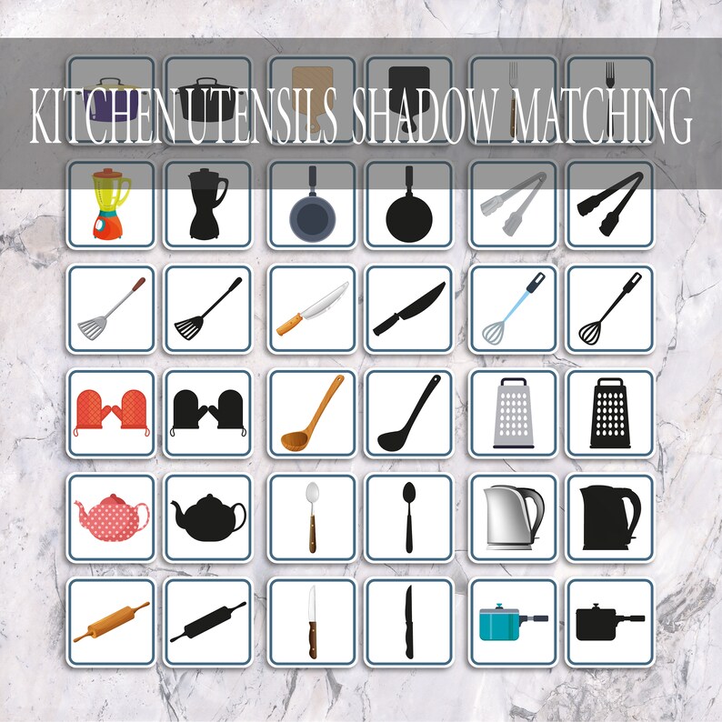 Kitchen Utensils Shadow Matching Cards: Montessori Learning (PDF) - Etsy