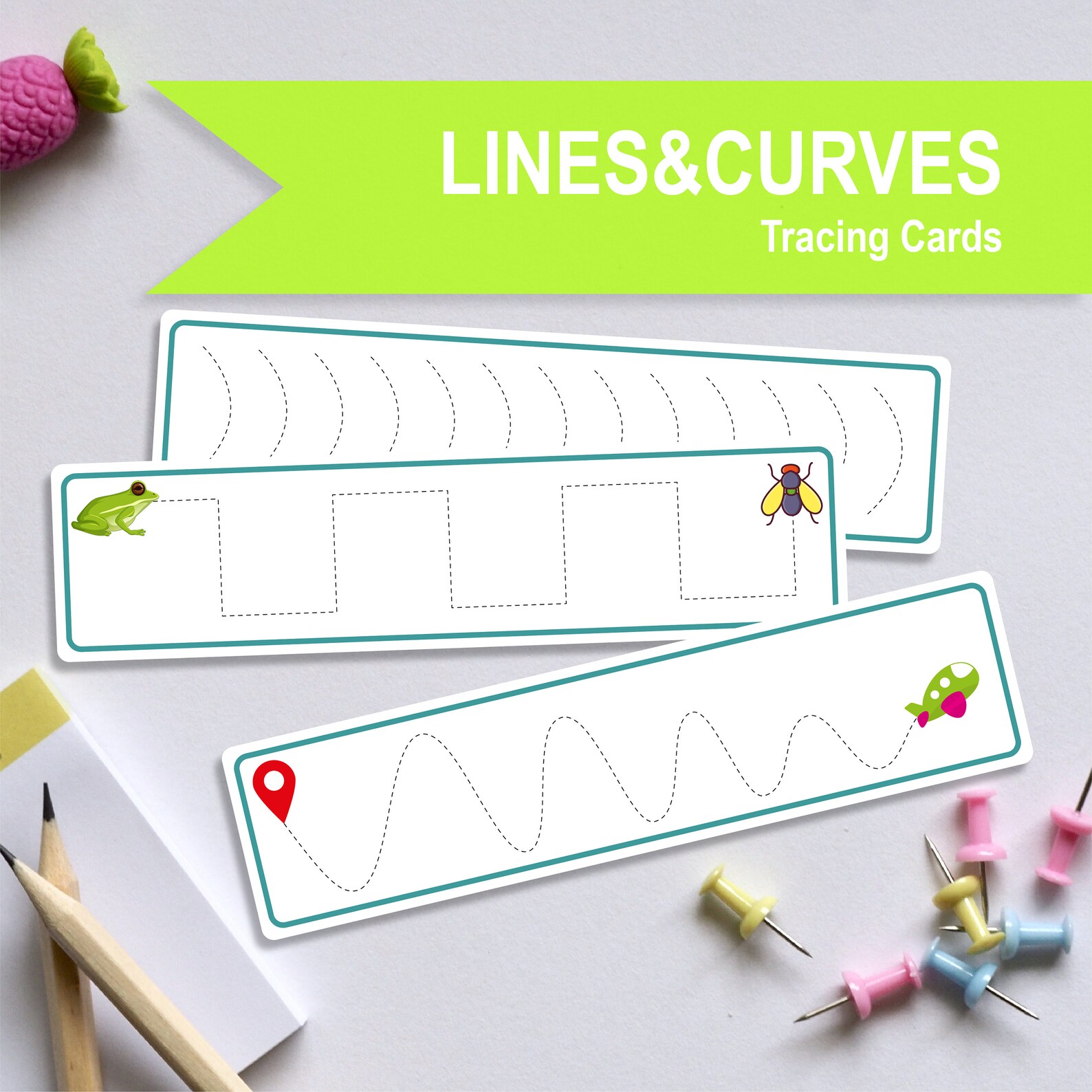 Montessori Lines & Curves Tracing Cards: Early Learning (digital ...
