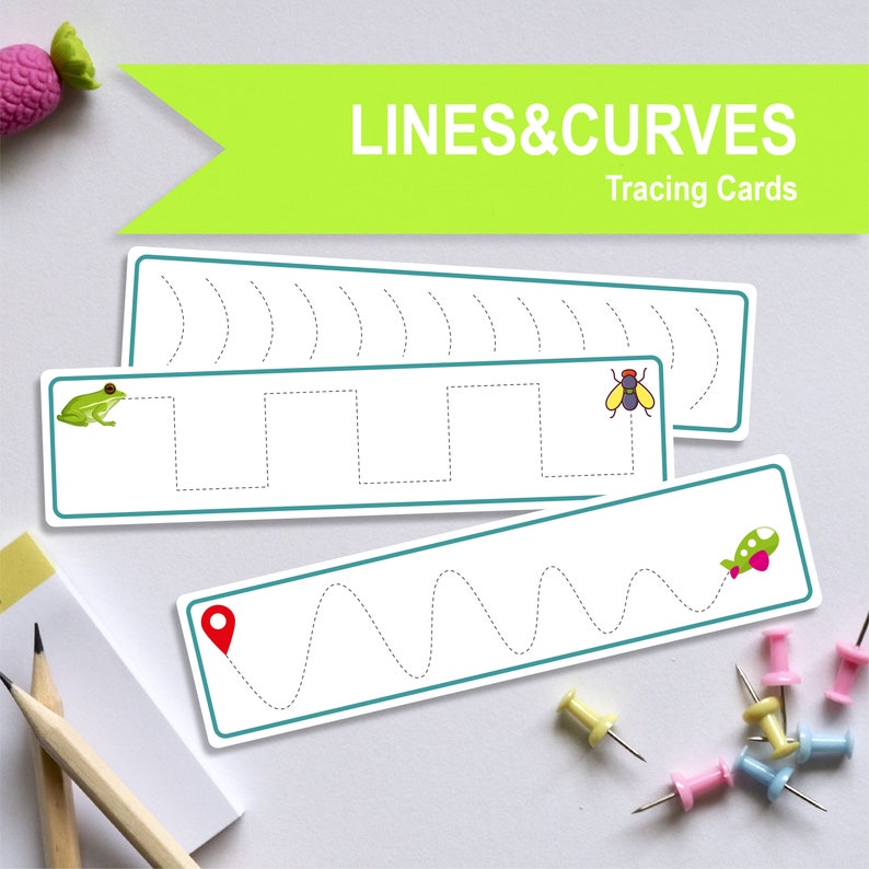 LINES CURVES Tracing Printable Flash Cards, Montessori Toddler ...