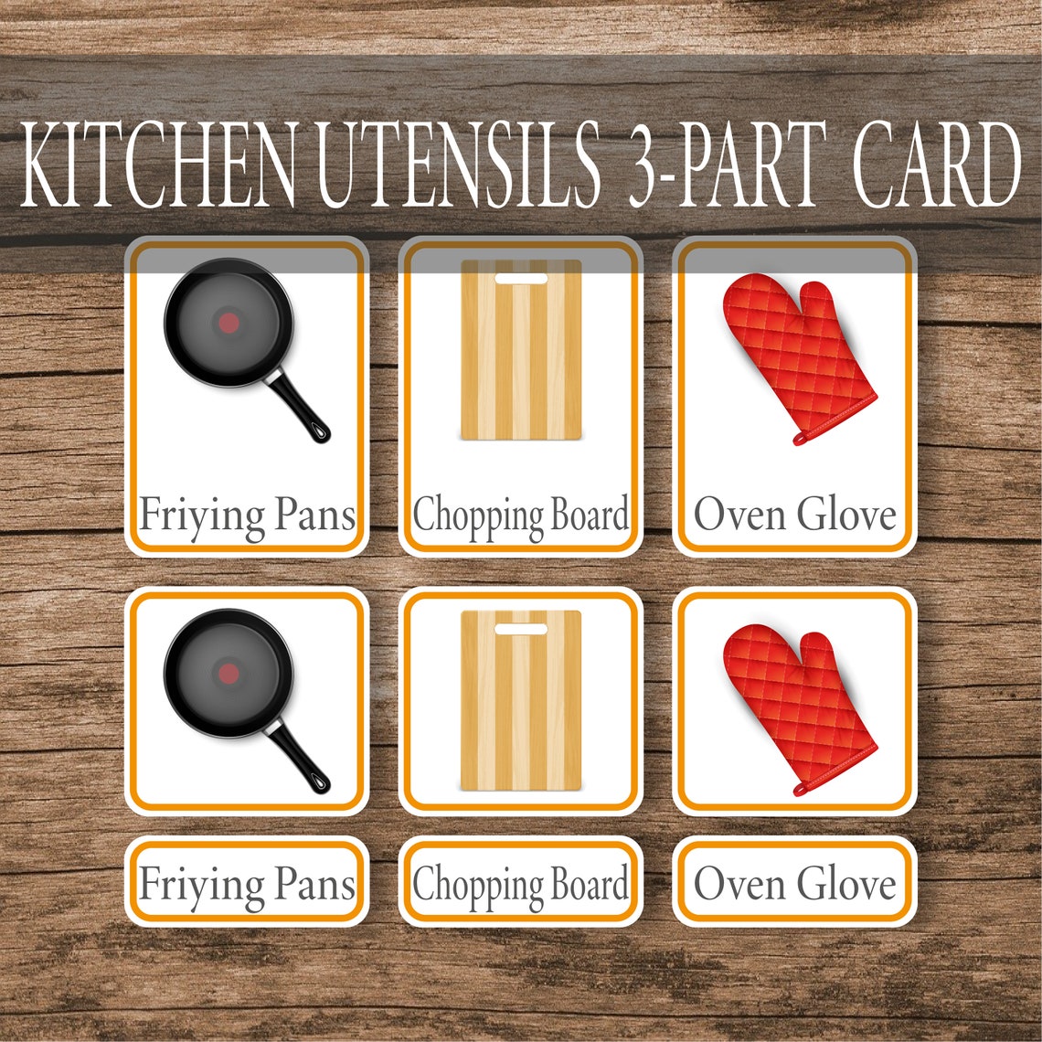 KITCHEN APPLIANCES Utensils Three Part Flash Cards, Montessori Toddler ...