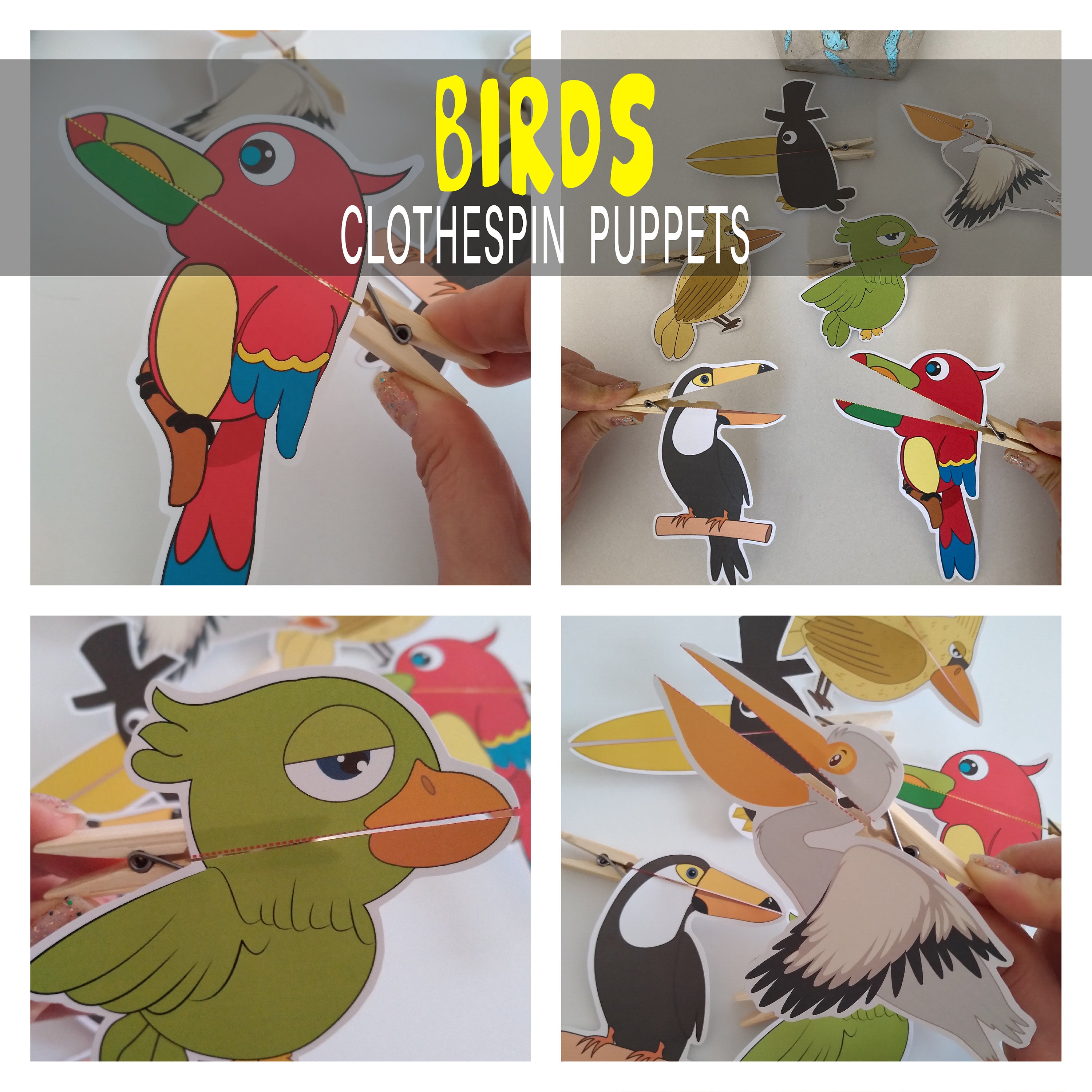 Bird Clothespin Puppet: Printable Paper Craft Game (digital Download ...