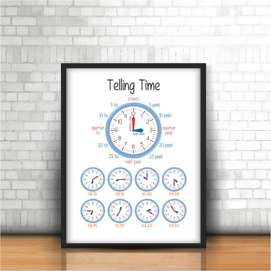 Telling Time Poster, Printable Clock, Kids Learning Game, Homeschool ...