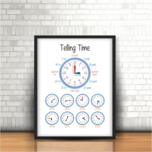 Telling Time Poster, Printable Clock, Kids Learning Game, Homeschool ...