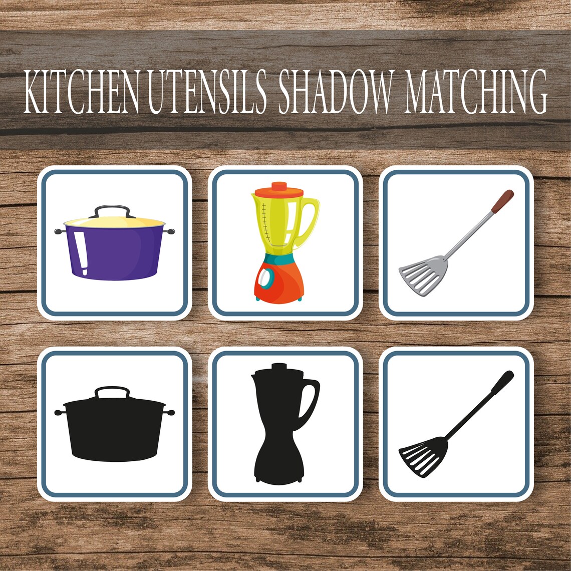 Kitchen Utensils Shadow Matching Cards, Montessori Toddler Matching ...