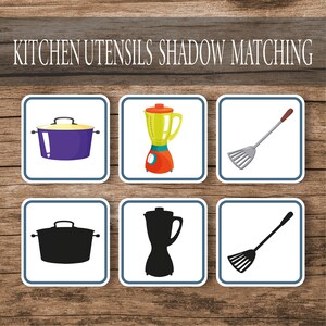 Kitchen Utensils Shadow Matching Cards: Montessori Learning (PDF) - Etsy