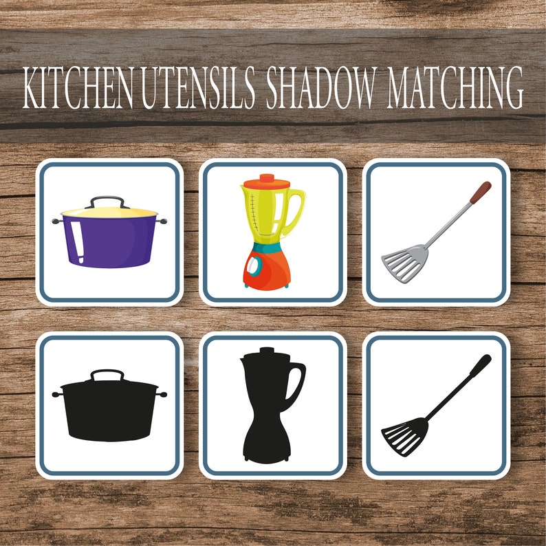 Kitchen Utensils Shadow Matching Cards: Montessori Learning (PDF) - Etsy