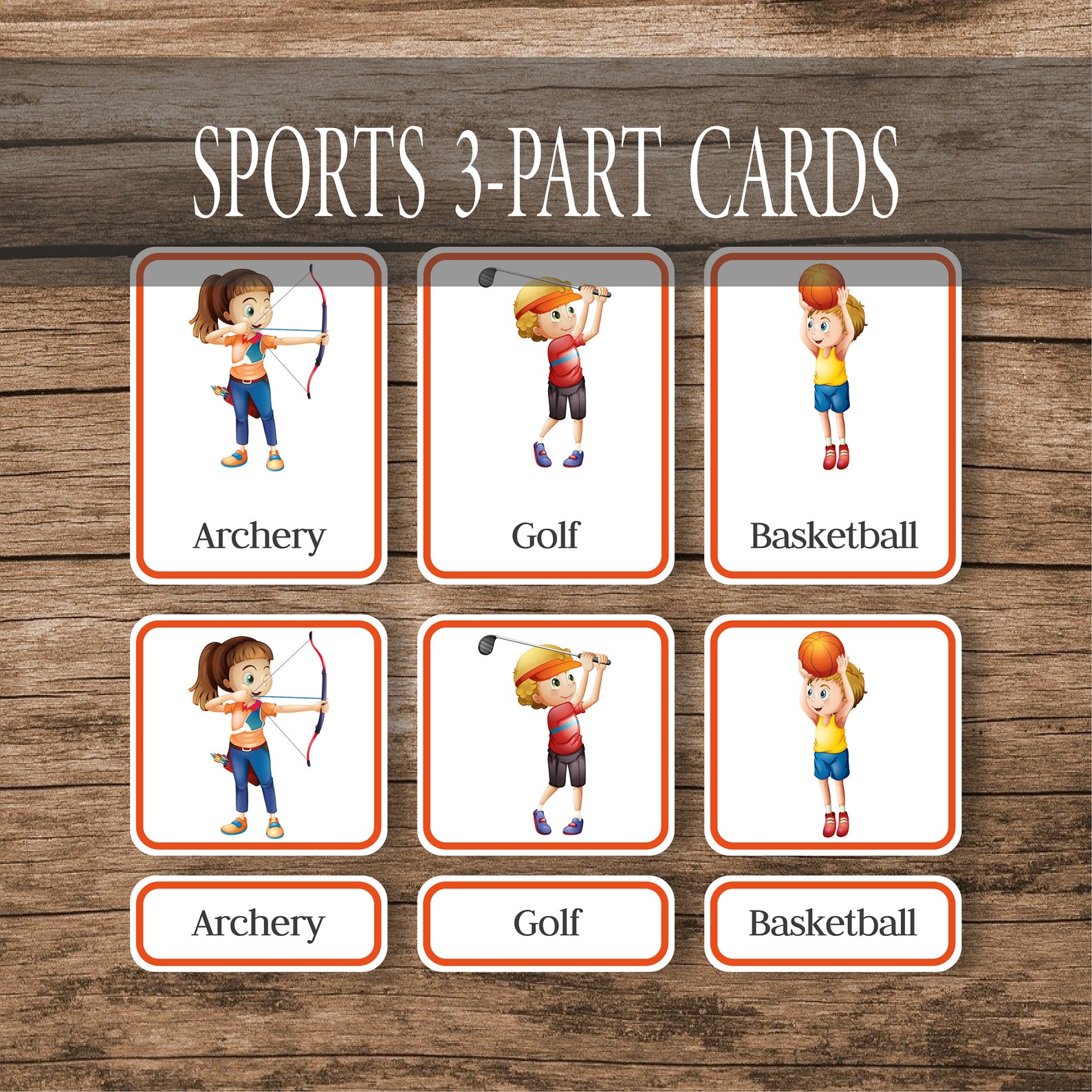 Sports Three Part Flash Cards, Toddler Flashcards for Kids, Early ...