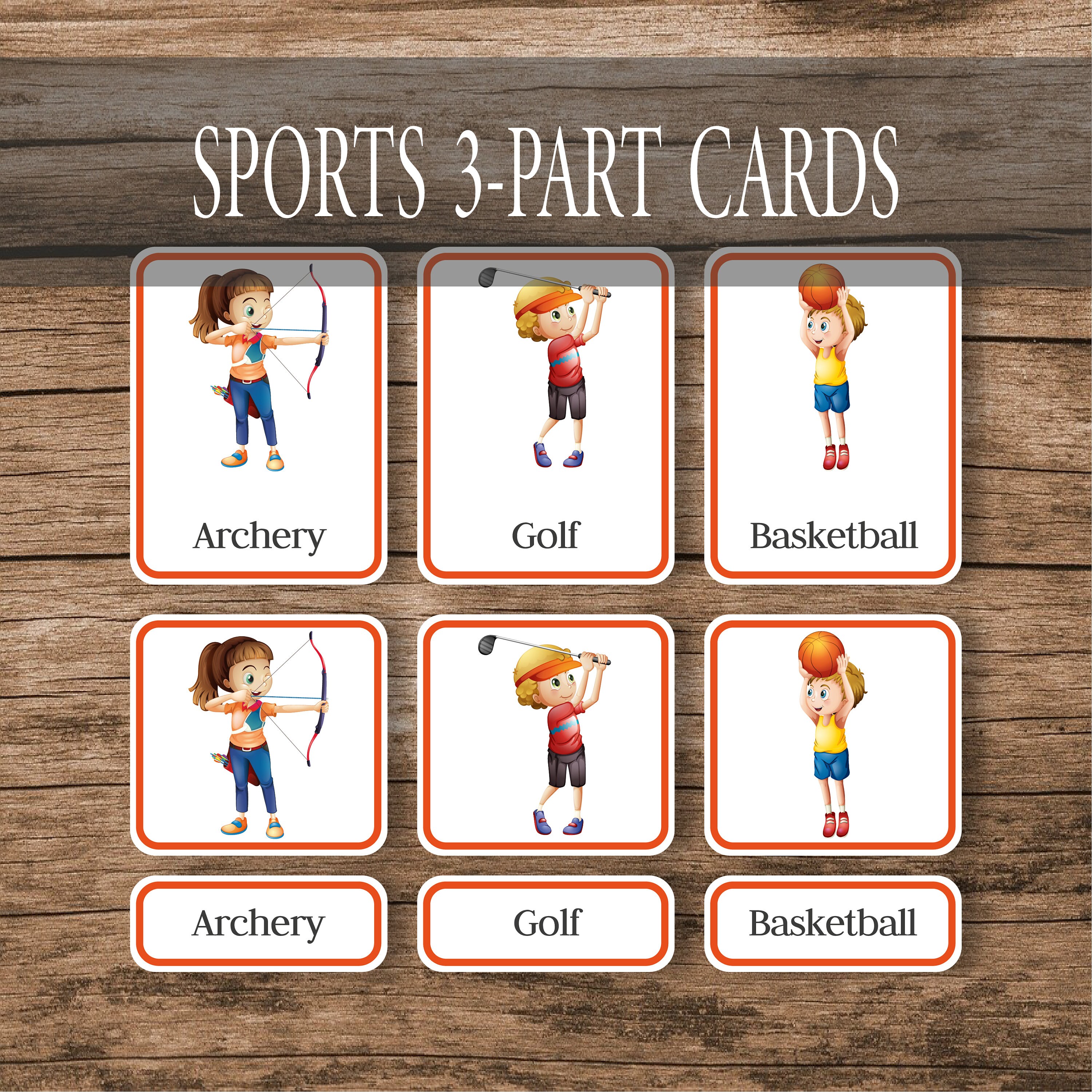 Sports Three Part Flash Cards, Toddler Flashcards for Kids, Early ...