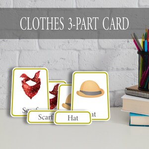 CLOTHES Three Part Flash Cards, Montessori Toddler Printable Flashcard ...