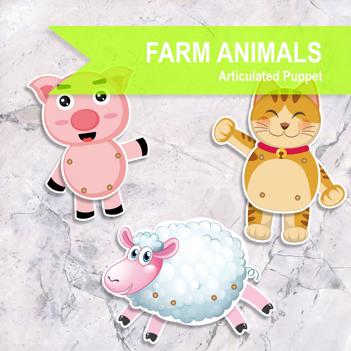 FARM ANIMAL Articulated Puppets Printable Paper Doll Toddler - Etsy