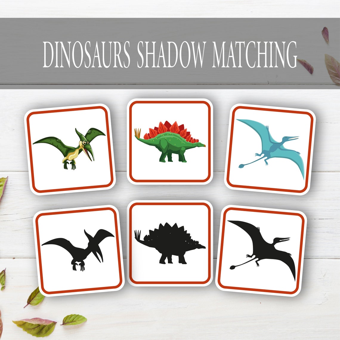 Dinosaurs Printable Flash Cards, Montessori Matching Cards for ...