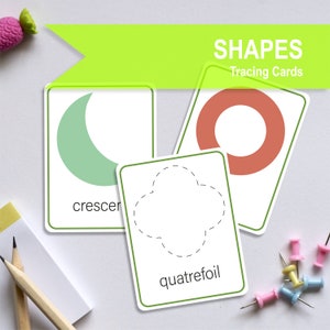 GEOMETRICAL SHAPES Tracing Printable Flash Cards, Montessori Toddler ...