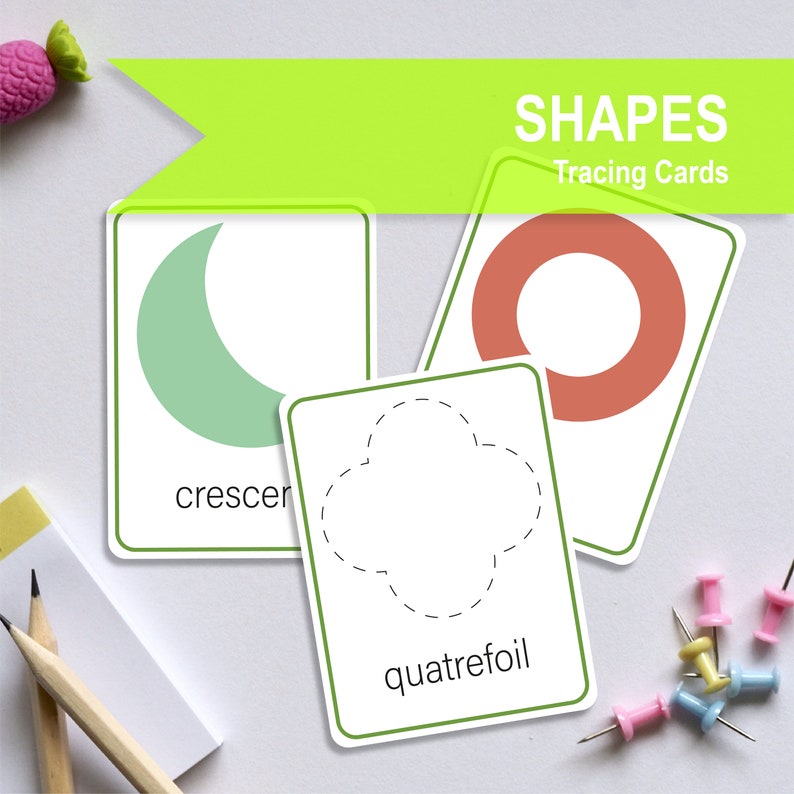 GEOMETRICAL SHAPES Tracing Printable Flash Cards, Montessori Toddler ...