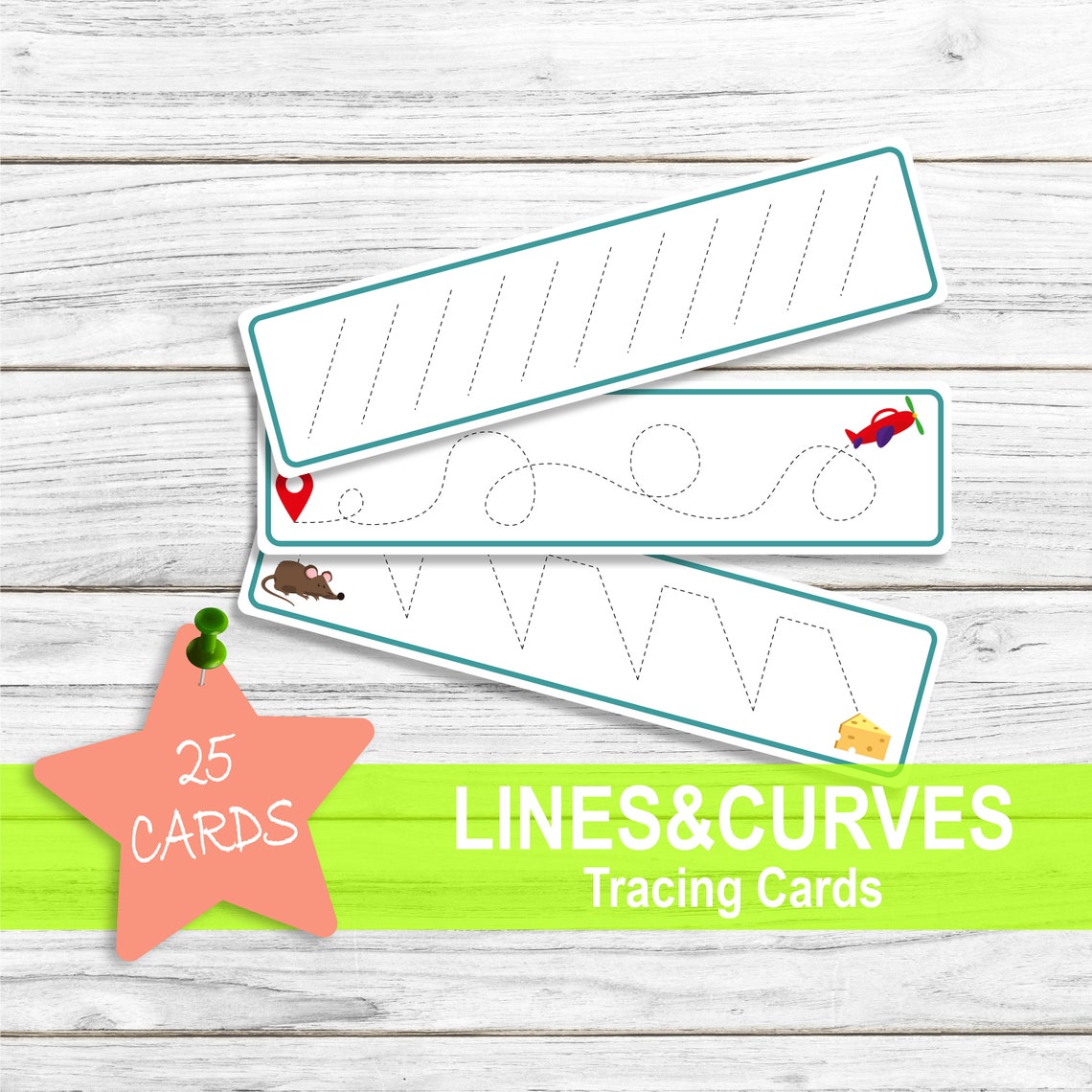 Montessori Lines & Curves Tracing Cards: Early Learning (digital ...
