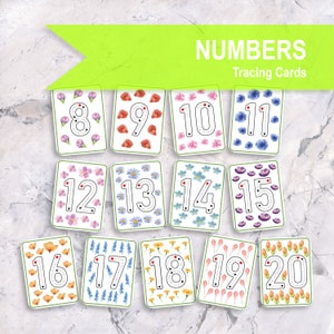 NUMBERS (1-20) Tracing and Counting Printable Flashcards, Montessori ...