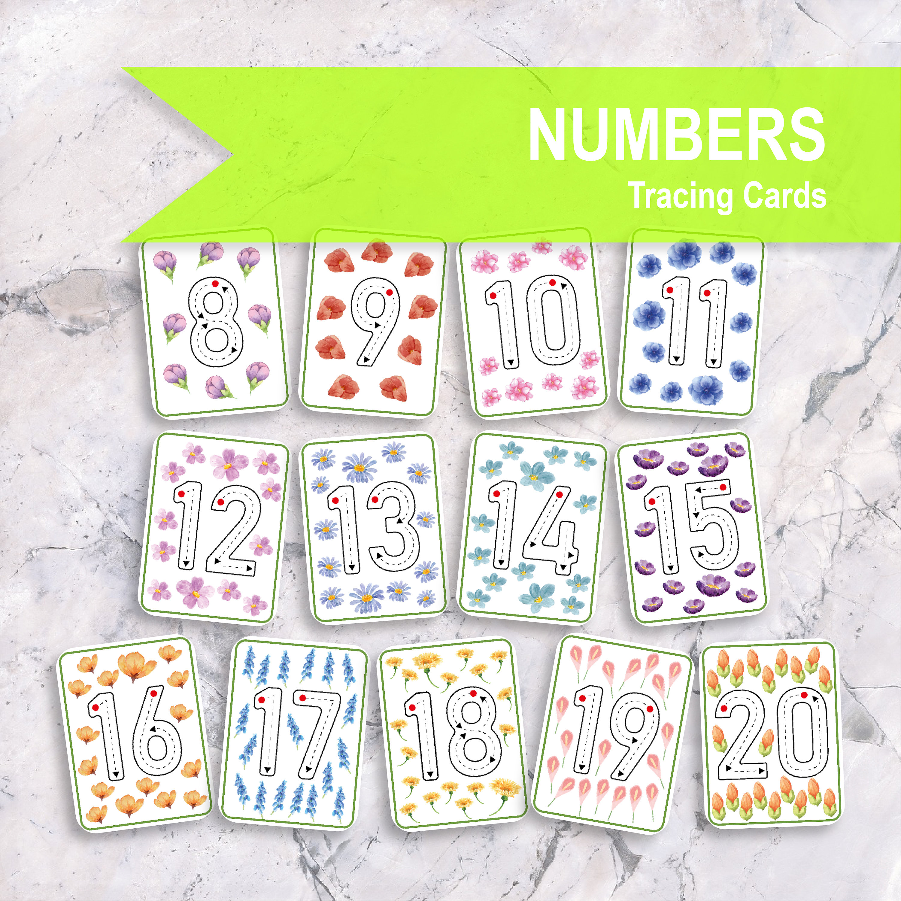 NÚMEROS 1-20 Tarjetas didácticas imprimibles de rastreo y conteo ...