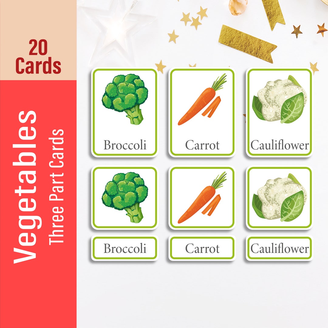 VEGETABLES Three Part Flash Cards, Montessori Resources, Toddler ...