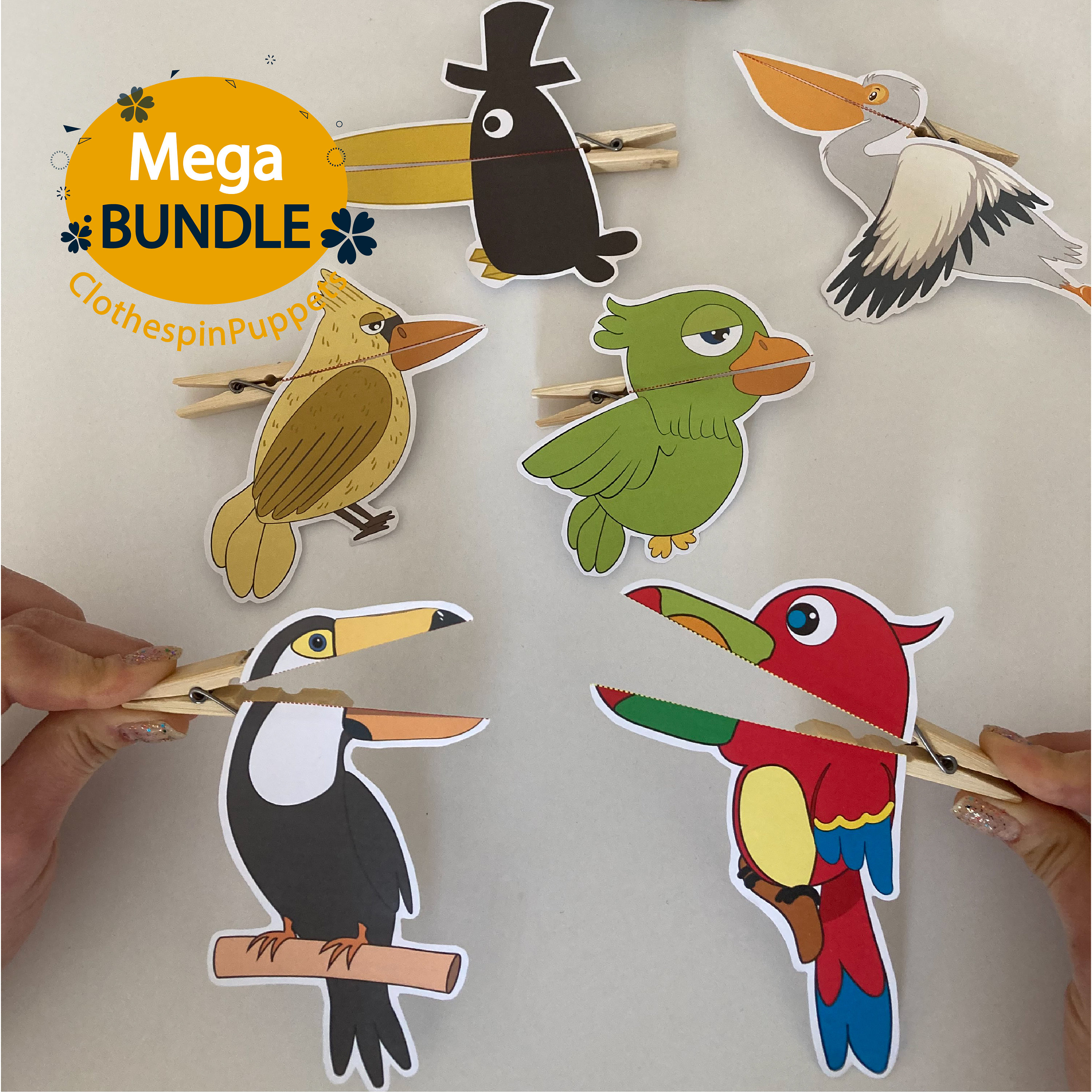 Animal Printable Clothespin Puppet Set, Paper Craft for Kids and Puppet ...