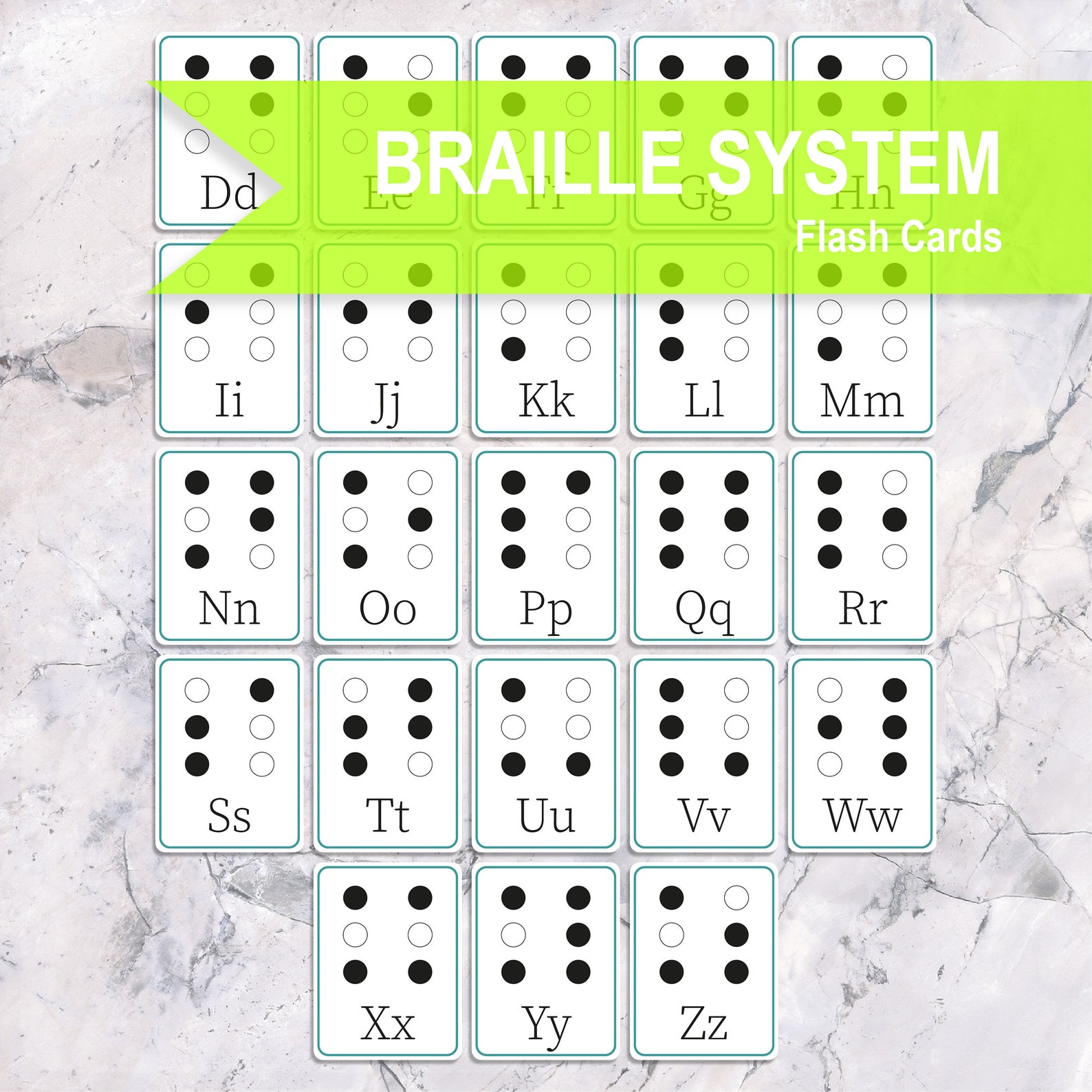 BRAILLE ALPHABET SYSTEM Printable Flash Cards, Montessori Cards, Flash ...