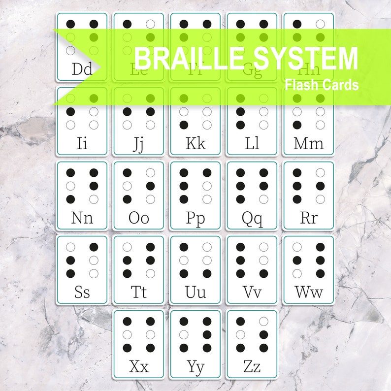 BRAILLE ALPHABET SYSTEM Printable Flash Cards, Montessori Cards, Flash ...