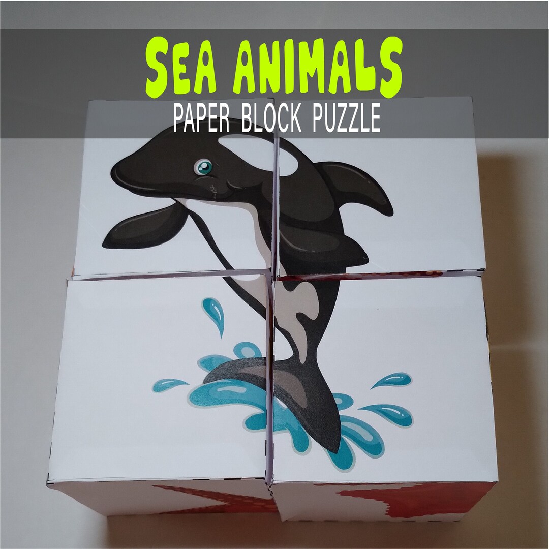 Sea Animal Puzzle Paper Cube: DIY Printable Block Toys (PDF) - Etsy
