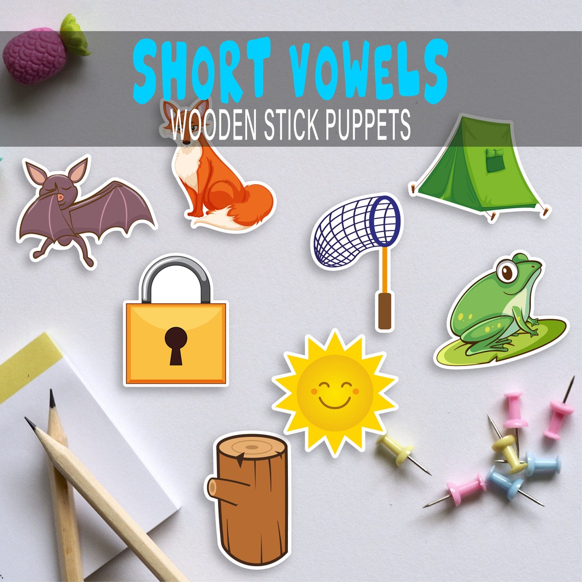 Short Vowel Wooden Stick Puppets: Montessori Learning Game (PDF) - Etsy