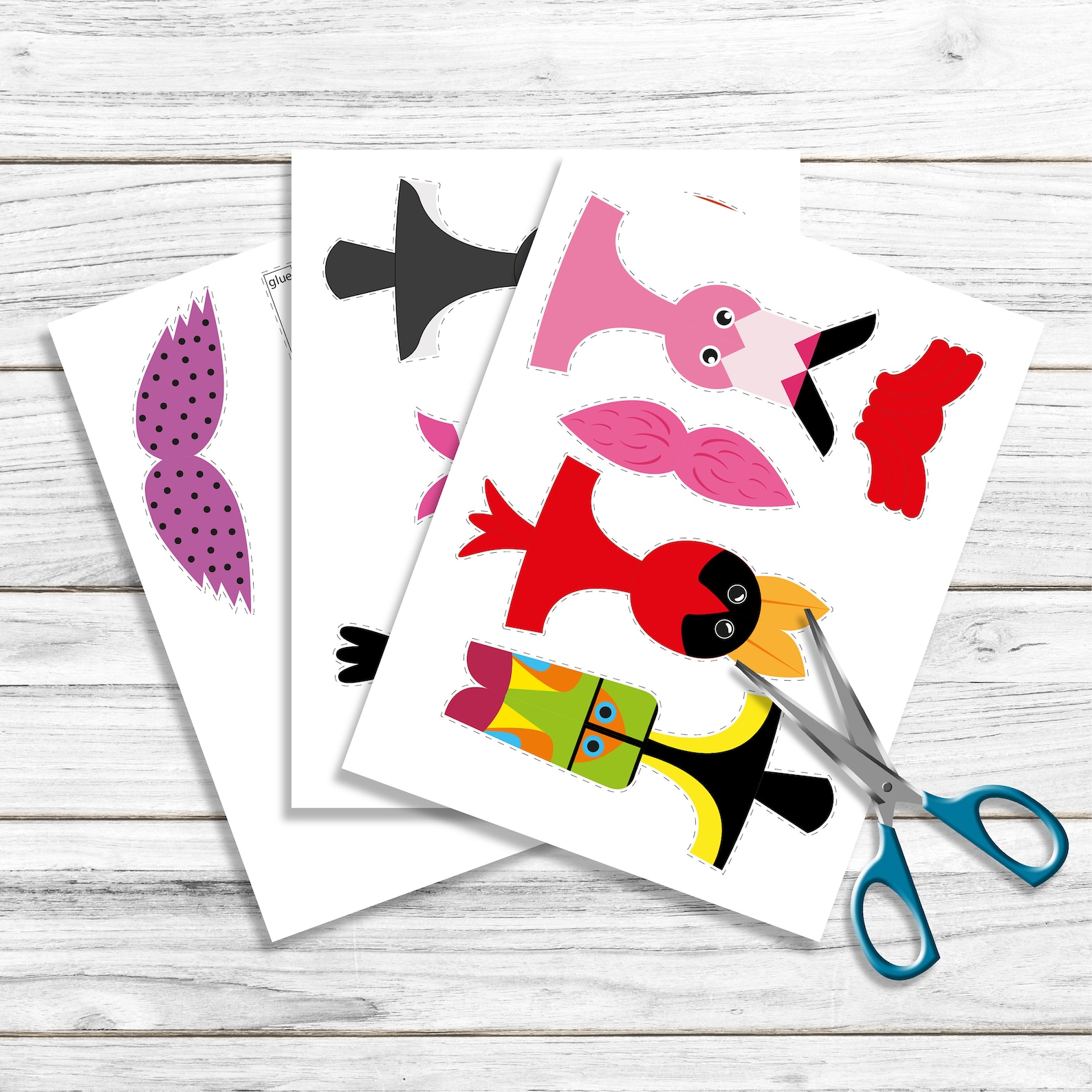 BIRD Finger Puppet Set, Animals Paper Printable Crafts, Birthday Party ...