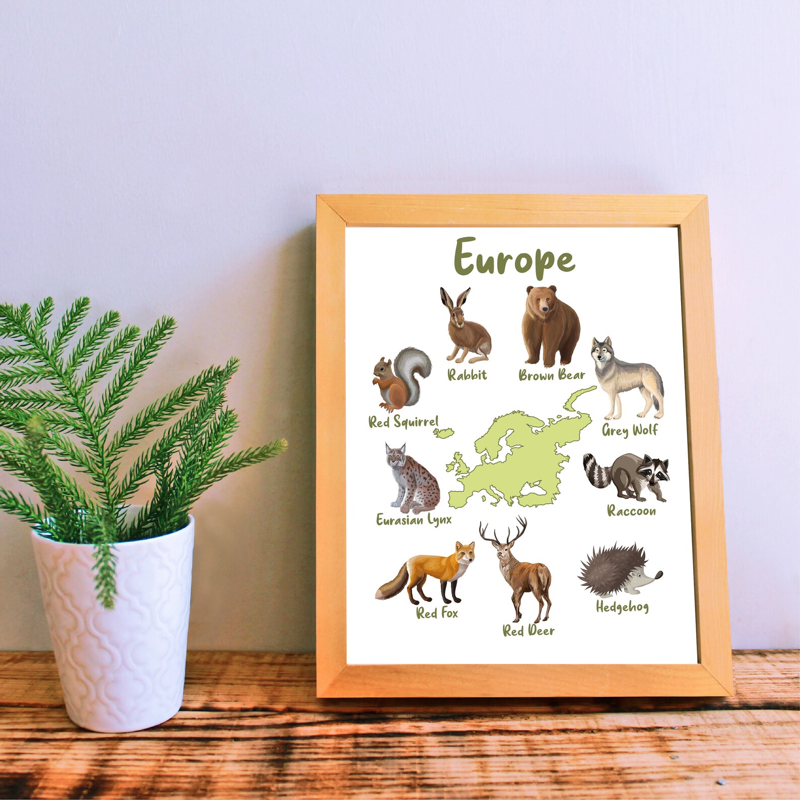 Europe Animal Printable Poster, Continents World Map, Homeschool, Art ...