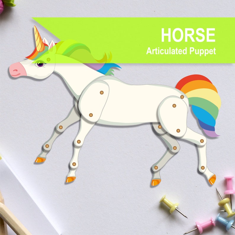 Articulated Horse Puppet: Printable Montessori Paper Craft (PDF Pattern ...