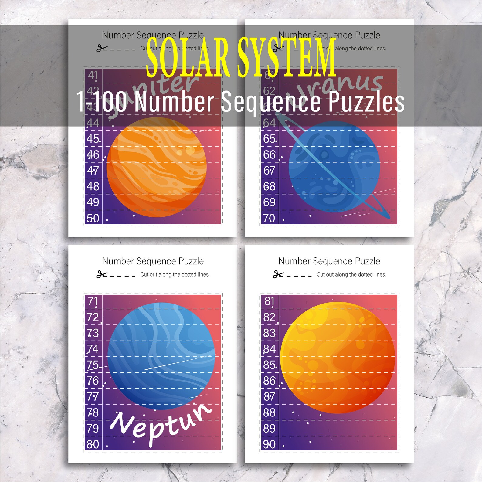 SOLAR SYSTEM Sequence Puzzle PLANETS Printable Number Counting Puzzle ...