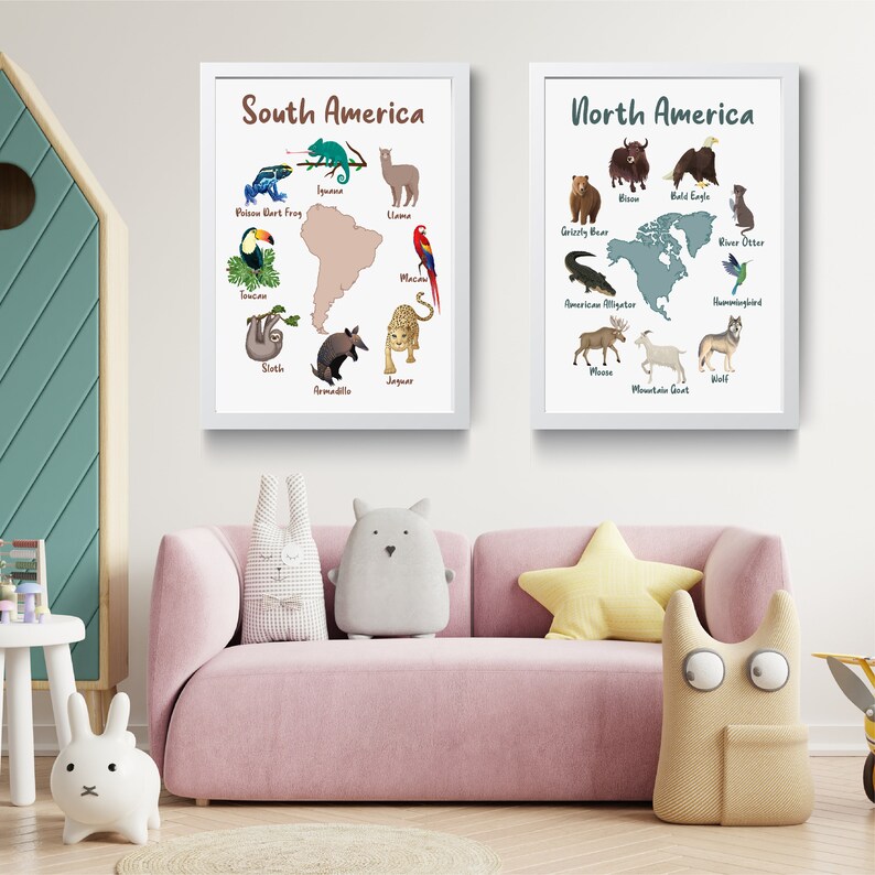 Set of Animal Educational Posters Continents Poster 7 - Etsy