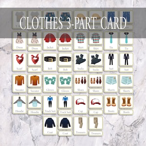 CLOTHES Three Part Flash Cards, Montessori Toddler Printable Flashcard ...
