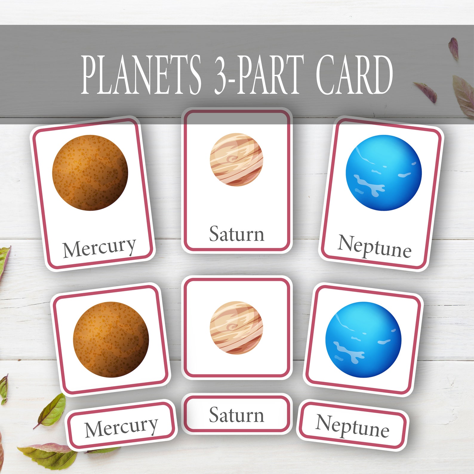 PLANETS Solar System Three Part Flash Cards, Montessori Toddler ...