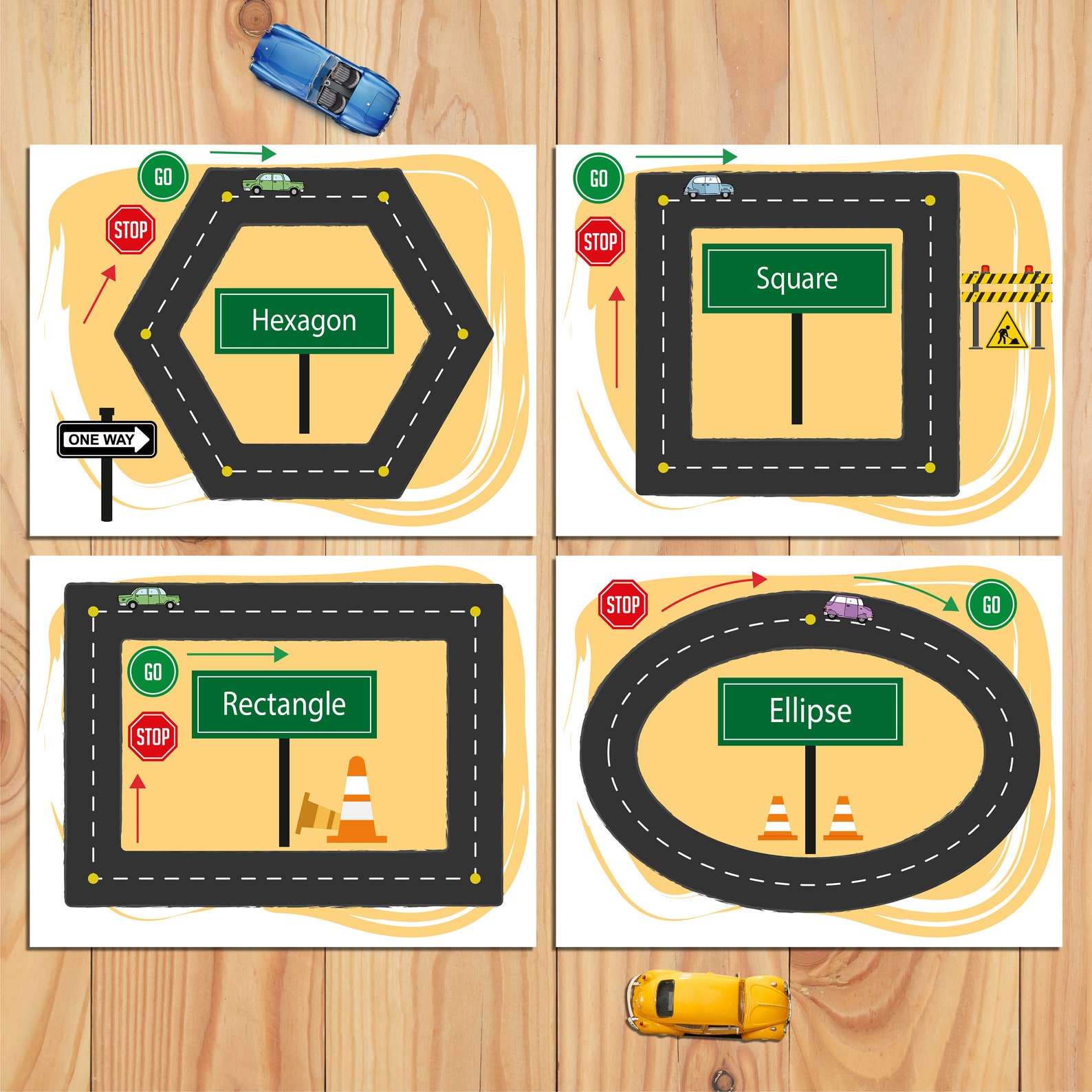 2D Shapes Printable Tracing Road Practice, Fun Car Activity for Toddler ...