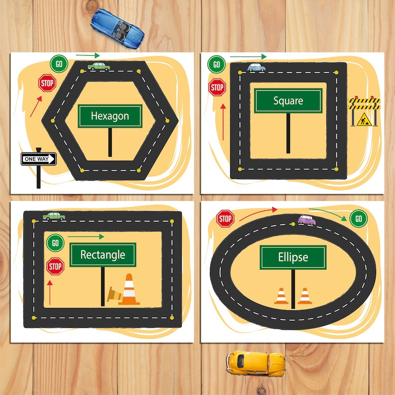 2D Shapes Printable Tracing Road Practice, Fun Car Activity for Toddler ...