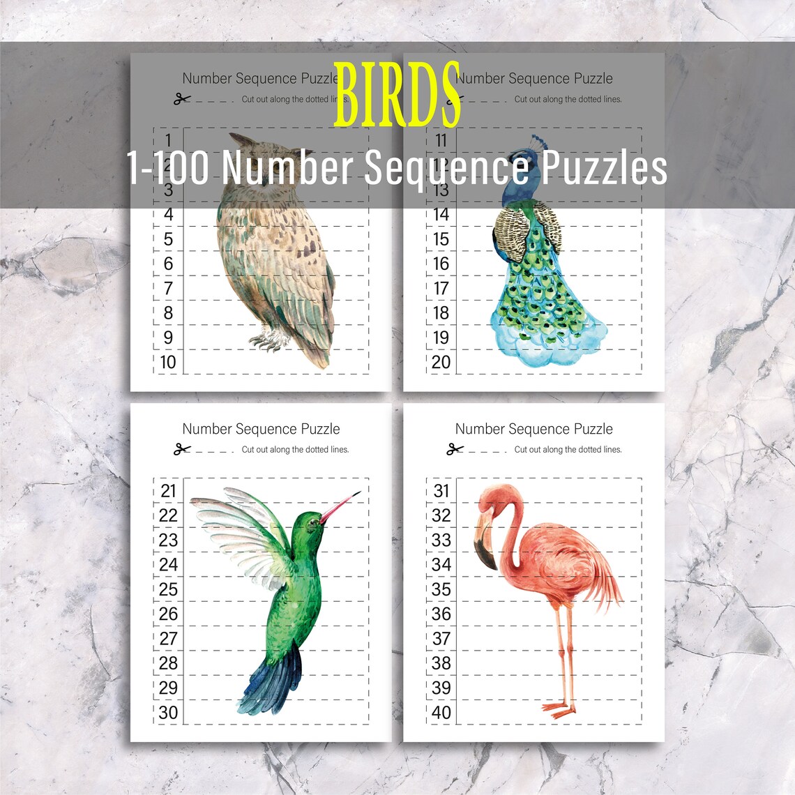 BIRD Sequence Puzzle, Printable Number Counting Puzzle, Preschool ...