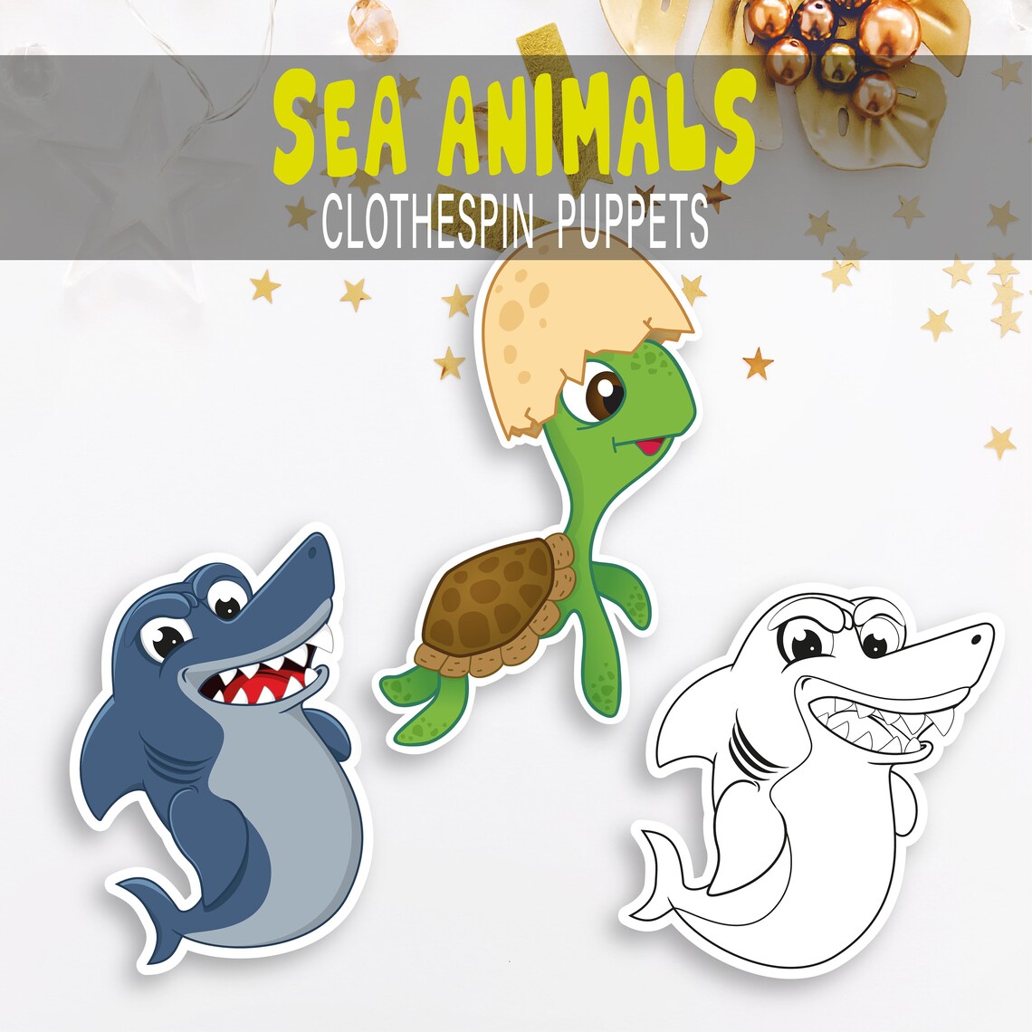 Sea Animals Clothespin Puppet Printable Toddler Busy Book, Montessori ...