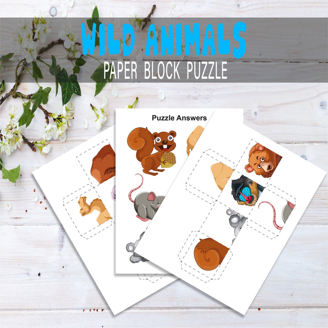 WILD ANIMALS Puzzle Paper Cubes Printable Blocks Toddler Busy | Etsy