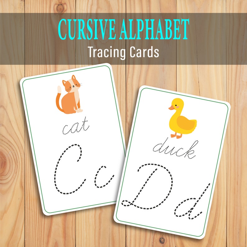CURSIVE ALPHABET Tracing Printable Flash Cards, Montessori Toddler ...