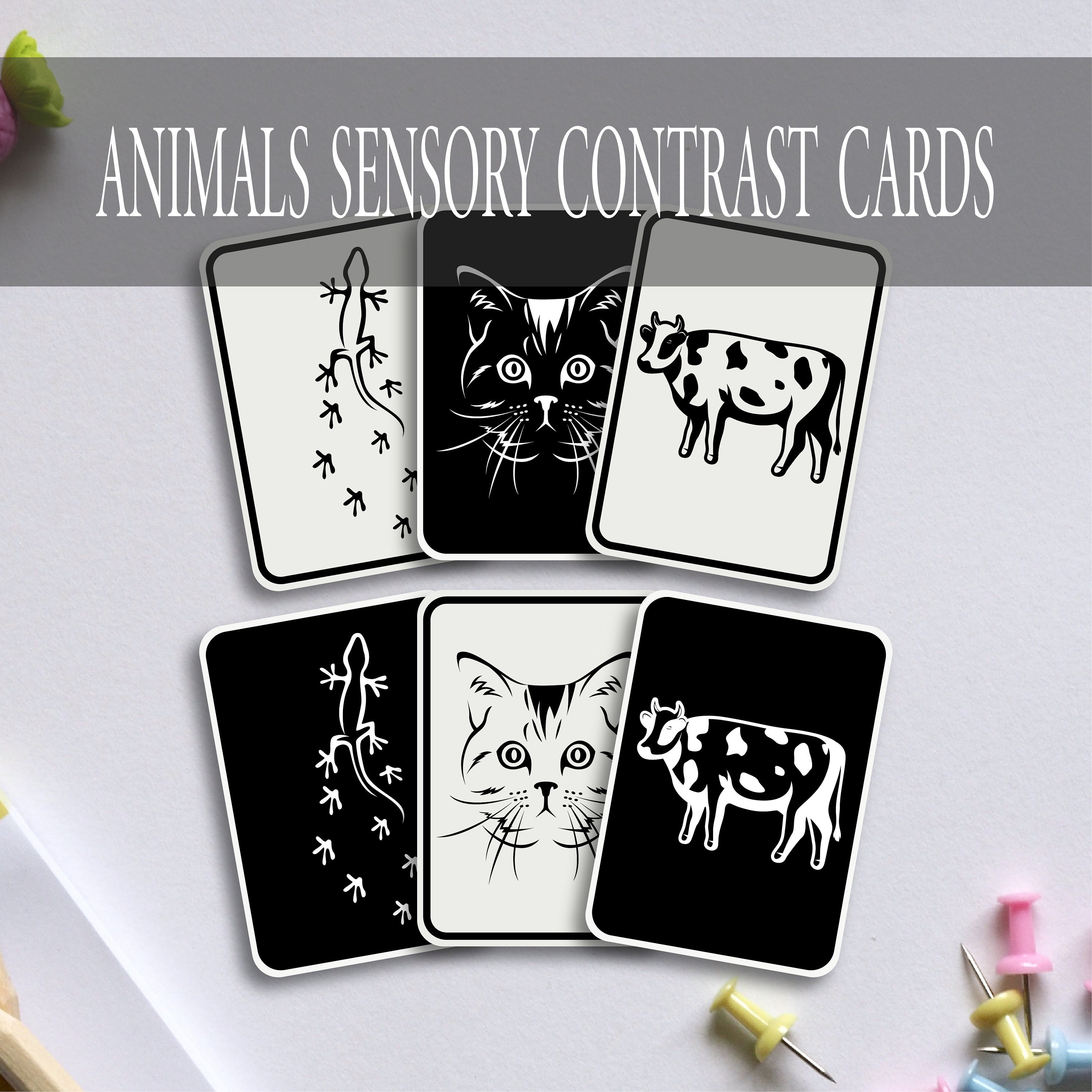Animals High Contrast Baby Cards, Baby Contrast Cards for Newborn ...